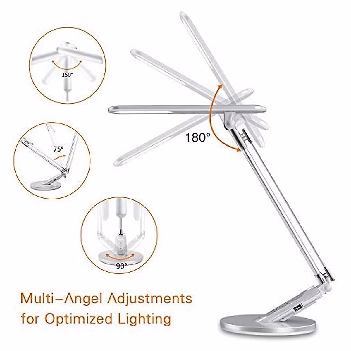 LED Desk Lamp,JUKSTG Eye-Caring Table Lamp 7 Brightness Levels 4 Lighting Modes Home Office Lamps,Desk Light with USB Charging Port,Blue Light Filter,Touch Control,14W Adjustable Reading Lamps,Silver