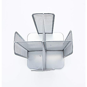 Mind Reader Carousel Cup and Lid Organizer, 4 Compartment, Silver Metal Mesh, 8" L x 8" W x 12" H