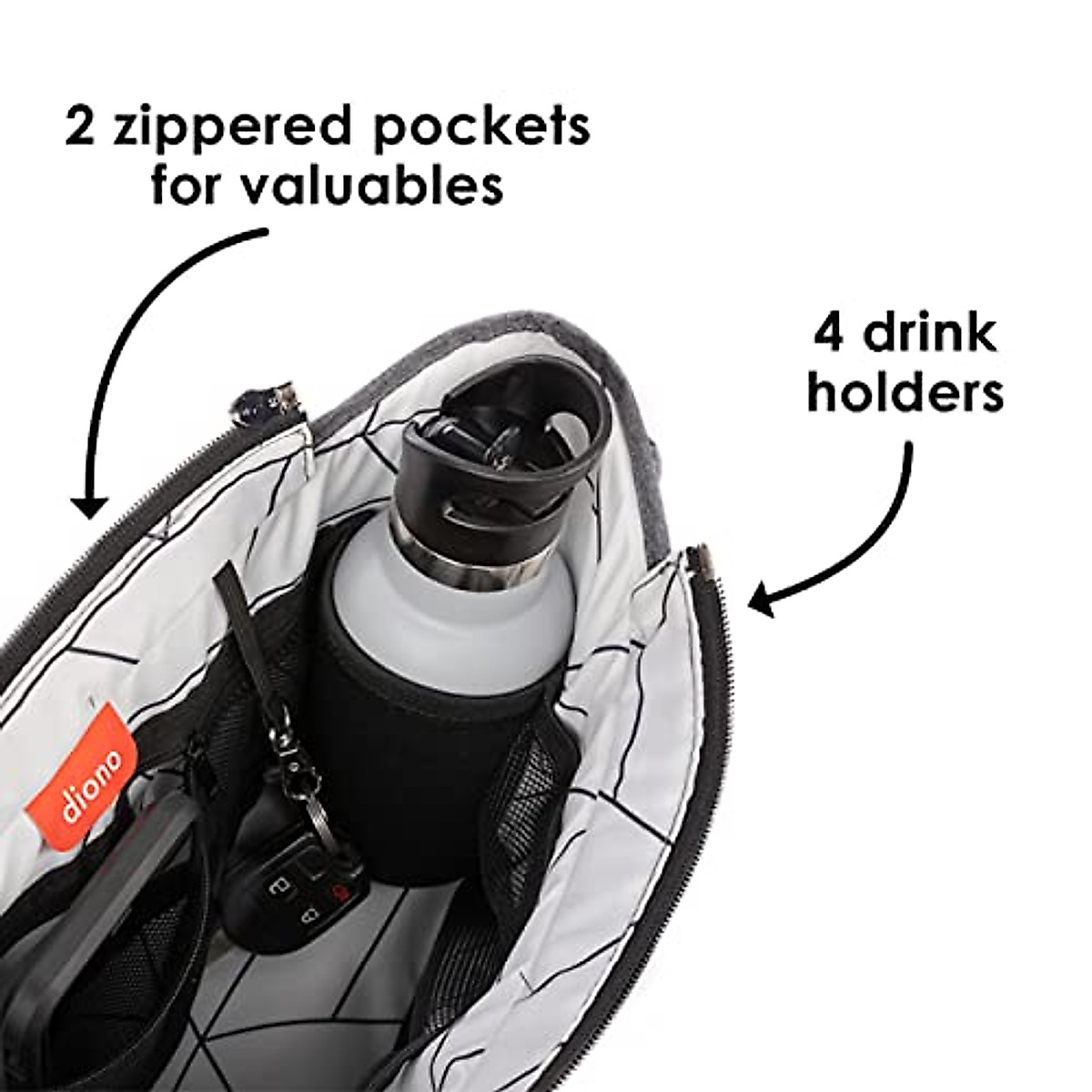 Diono Buggy Buddy XL Universal Stroller Organizer with Cup Holders, Secure Attachment, Zippered Pockets, Safe & Secure, Gray