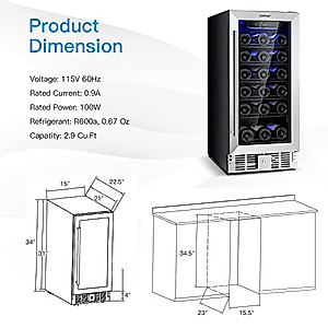 COSTWAY 15 Inch Wine Cooler Refrigerator, 30 Bottles Stainless Steel Wine Cellar with Lock, Tempered Glass Door, Digital Temperature Control, Built-in & Freestanding Compressor Mini Wine Fridge for Home Bar Office