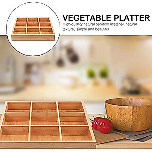 Cabilock Desktop Divided Serving Tray Wood Serving Tray 9 Compartments Divided Platter Chic Vegetable Tray Household Food Plate for Snacks Dry Fruits Appetizers Square Dinnerware Sets Serving Platter