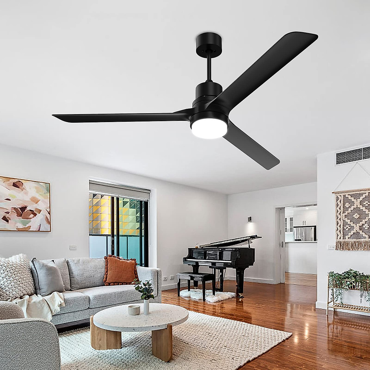 alescu Black Ceiling Fans with Lights,60" Indoor and Outdoor Ceiling Fan with Remote Control, Modern Reversible DC Motor for Patio Bedroom Living Room