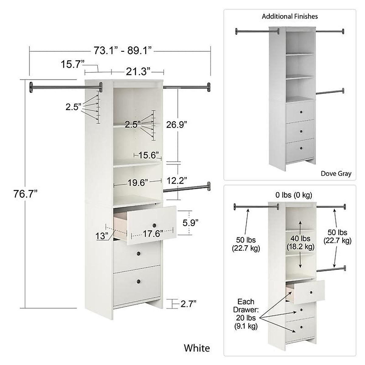 Systembuild Evolution Beckett Closet Storage Organizer, White