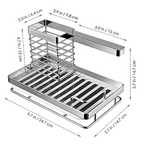 Kitchen Sink Caddy Sponge Holder: Rust Proof Kitchen Sink Organizer for Dish Rag Soap Brush - Sponge Holder with Drain Tray for Counter
