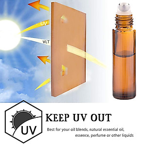 ZIZEMOJA 6Pcs 10ml Essential Oil Roller Bottles, with Stainless Steel Roller Balls, 10ml Amber Glass Roll on Bottles for Essential Oils, 1 Extra Roller Ball, 6 Labels, 1 Openers, 2 Droppers Included