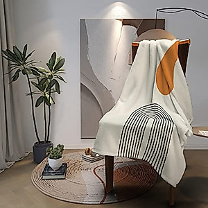 Abstract Modern Throw Blanket Minimalist Simple Mid Century Sun Boho Aesthetic Soft Warm Bed Bedding Women Blankets for Couch Bedroom Sofa Office, Cozy Flannel Plush Blanket Gifts, 70 X 50 Inch