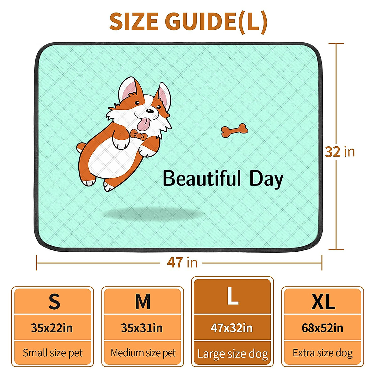 GOLOPET Washable Pee Pads for Dogs 47x32in 2-Pack Thick Reusable Puppy Pads Extra-Absorbent Prevent Leakage Non-Slip for Puppy Playpen, Crate, Whelping Box, Potty Training Reusable,Blue