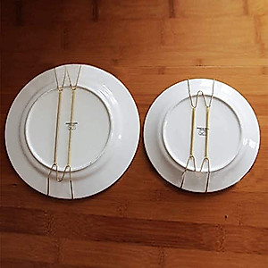 Juvielich Gold 14" W Type Stainless Steel Plate Hangers Invisible Wall Hooks Dish Display Hangers for Home Decoration Artwork Creative Holder 2Pcs