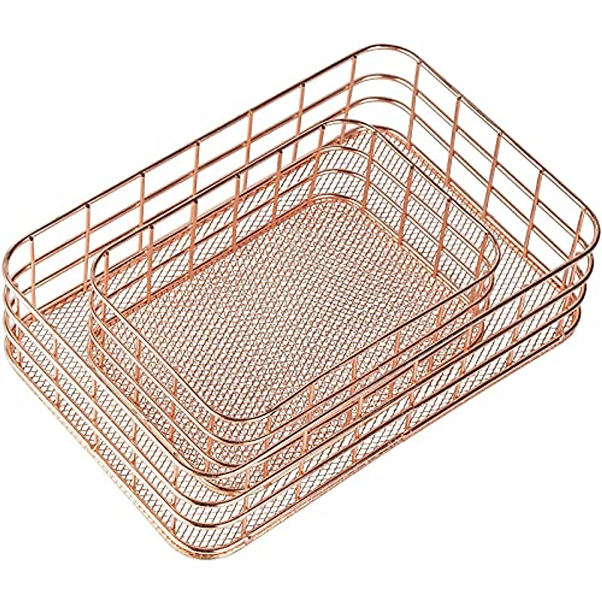 Metal Storage Baskets, Copper Wire Basket Organizer (Rose Gold, 2 Piece Set)