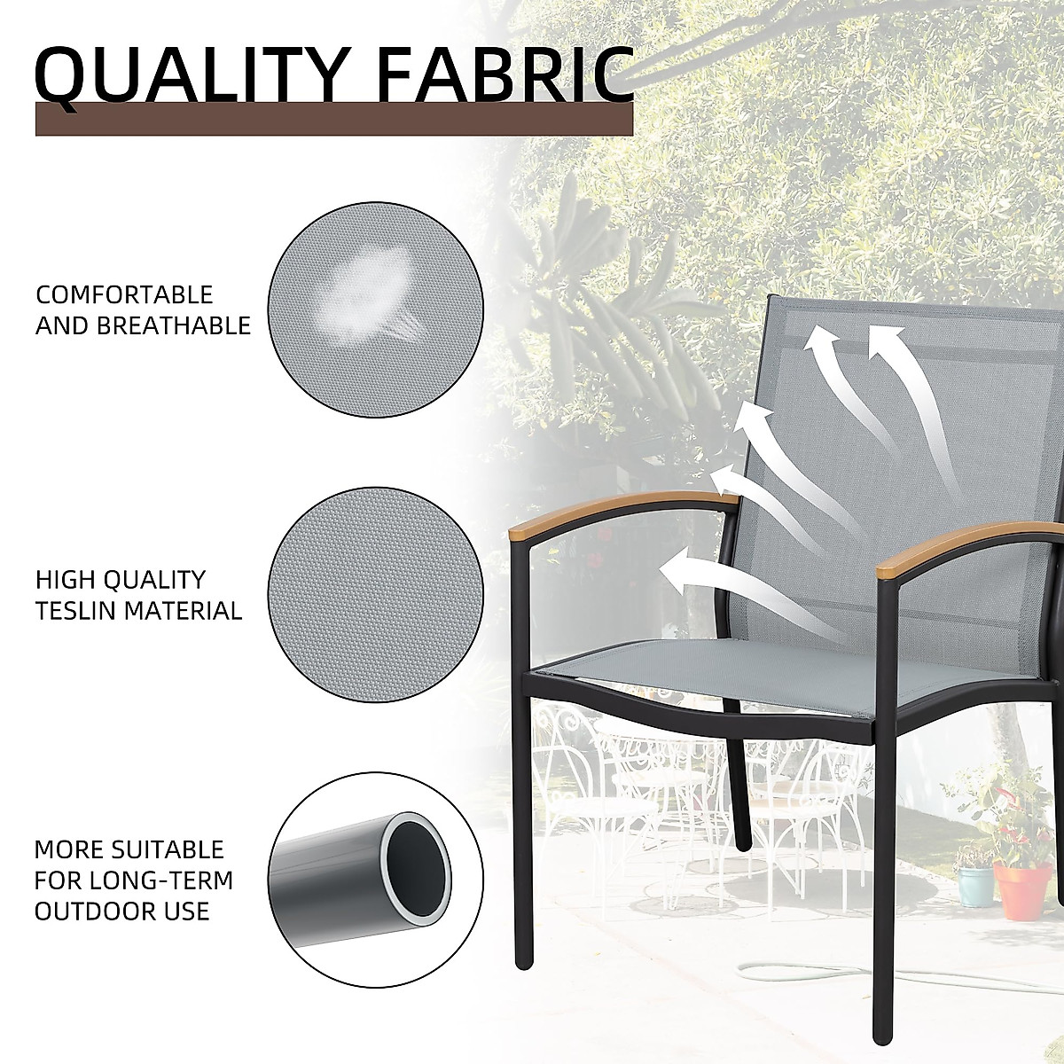 Shintenchi 3 Pieces Outdoor Patio Bistro Sets, Textilene Fabric Small Patio Furniture Set, Front Porch Chairs Conversation Set with Table for Lawn, Garden, Balcony, Poolside (Light Gray)