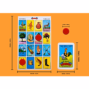 Loteria Mexican Bingo Game Kit - Loteria Bingo Game for 20 Players - Includes 1 Deck of Cards and Boards - with 100 Bingo Chips - for The Entire Family - Great for Learning Spanish.