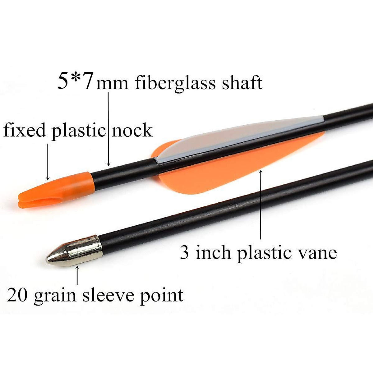 ELONG Fiberglass Arrows Archery 26 Inch Target Shooting Practice Safetyglass Recurve Bows Suitable for Youth Children Woman Beginner (6 pcs)