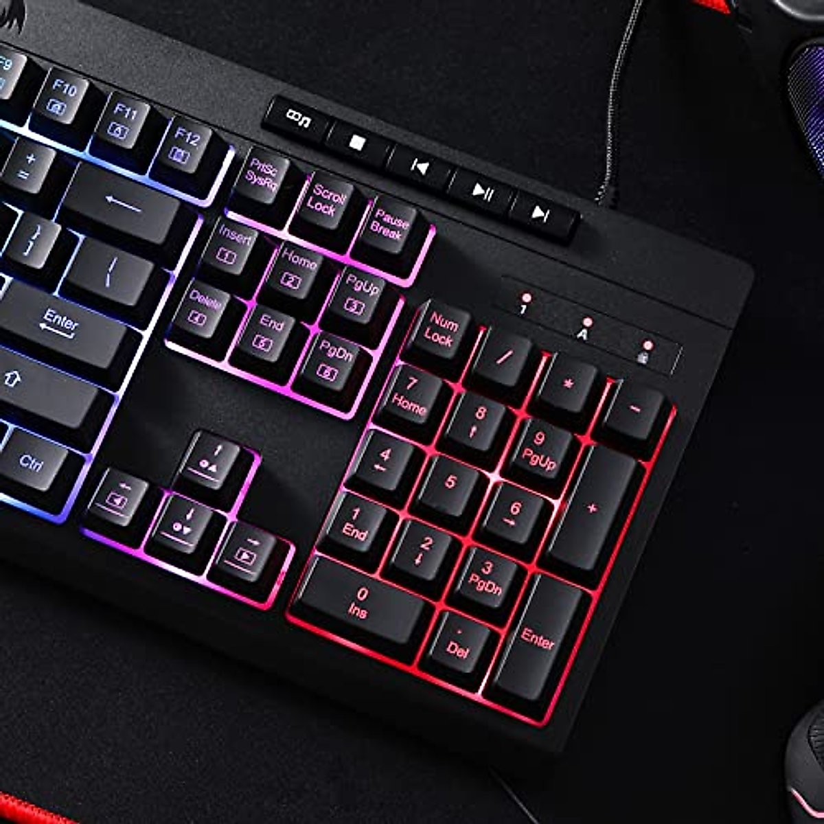 Redragon K512 Shiva RGB Backlit Membrane Gaming Keyboard with Multimedia Keys, Quiet Mechanical Feeling Keyboard, 6 Extra On-Board Macro Keys, Dedicated Media Control, Detachable Wrist Rest