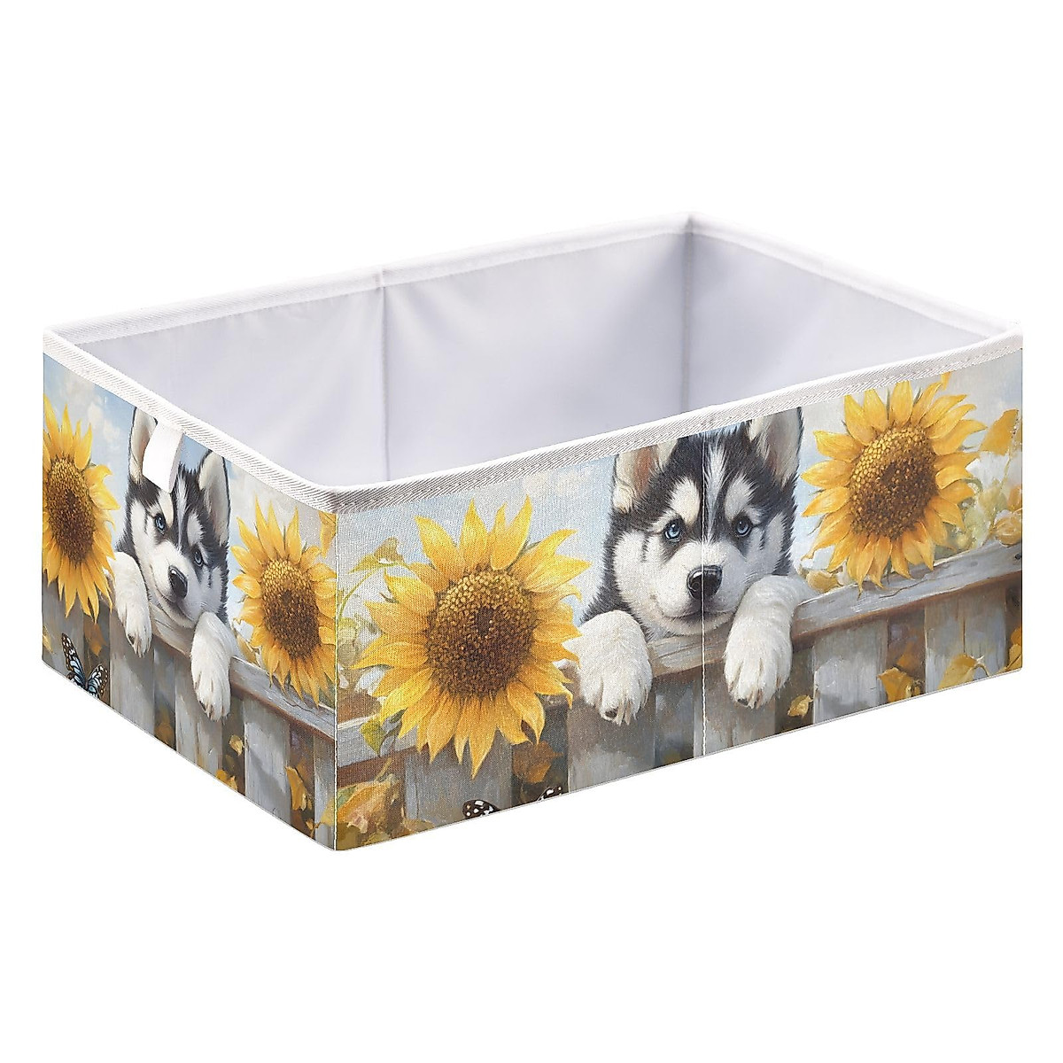 YMGQYJ Cute Husky Collapsible Storage Cube, Foldable Closet Organizers Storage Bins with Support Board for Shelf Closet Cabinet 15.7×10.6×6.9 IN