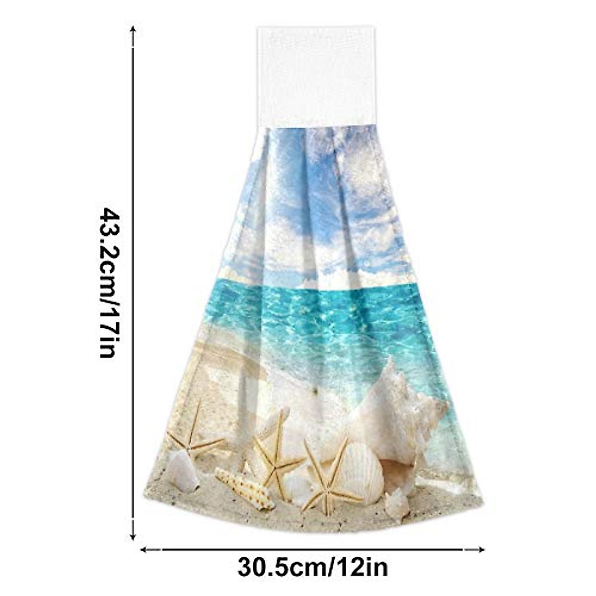 KOCOART Seashells Coastal Kitchen Hand Towels with Loop Starfish Tropical Beach Shore Hanging Tie Towel Set of 2, Soft Absorbent Washcloth Dish Fingertip Towel for Bathroom 12x17 in