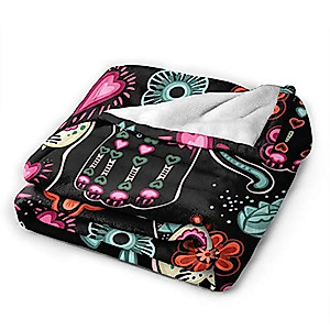Day of The Dead Cat Kitten Sugar Skull Throw Blanket Soft Lightweight Durable Flannel Fleece Blanket 50"X40" for Bed Sofa Couch Camping Travel