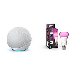 Echo (4th Gen) | Glacier White with Philips Hue Color Smart Bulb