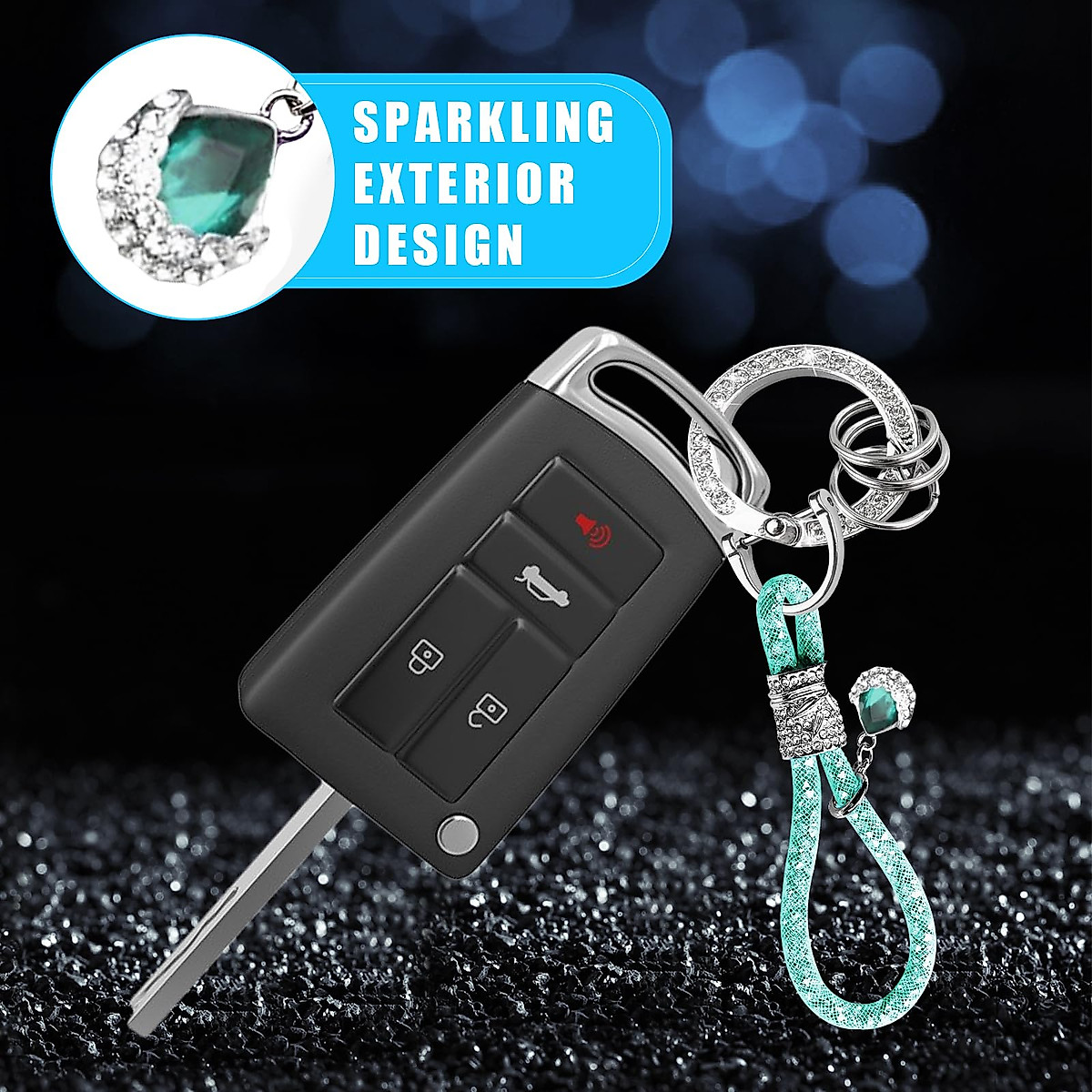 Ziciner Bling Crystal Car KeyChains for Women & Girls, Car Key Chain Glitter Key Ring, Universal Bling Key Chain Accessories (Green)