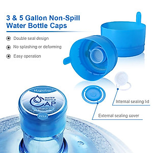 Magicfour 5 Pack Gallon Water Bottle Caps, Water Bottle Caps 55mm Non-Spill Replacement 3 & 5 Gallon Water Jug Caps Water Cooler Bottle Caps for 3 & 5 Gallon Water Jug, Dispenser