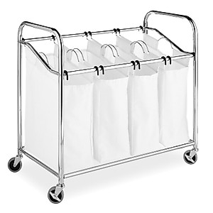 Whitmor 4 Section Rolling Laundry Sorter - 4 Removable Heavy Duty Bags - Chrome