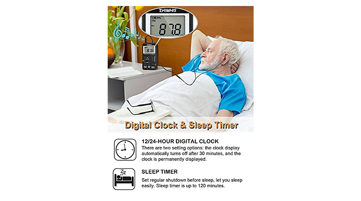 ZHIWHIS Portable Radio - AM FM Receiver with Sleep Timer & Long Battery