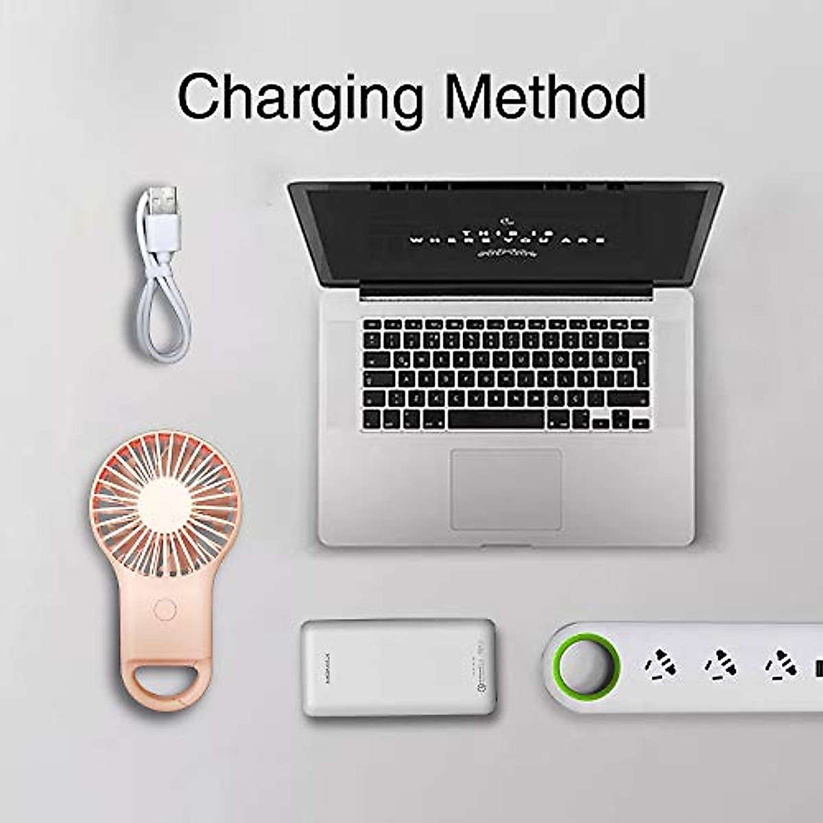 Hido Mini Handle Fan Battery Operate, Rechargeable Carabiner USB Mini Fan with Colorful Light, Portable Mini Handle Fan, Handle Fan Portable With Illumination for Camping Traveling Household, Pink