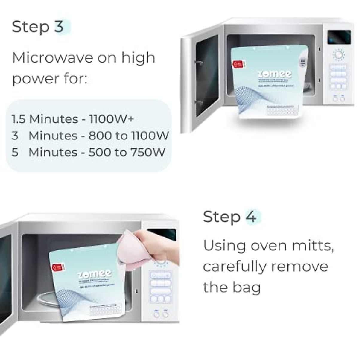 Zomee Microwave Steam Sterilizer Bags | Eliminates 99.9% of Germs and Bacteria | Disinfects Most Zomee Breast Pump Accessories | 5 Bags | Reusable for Up to 100 Sterilization Cycles