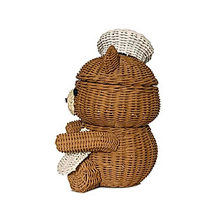 G6 COLLECTION Bear Rattan Storage Basket With Lid Decorative Bin Home Decor Hand Woven Shelf Organizer Cute Handmade Handcrafted Gift Art Decoration Artwork Wicker Bear (Chef Bear)