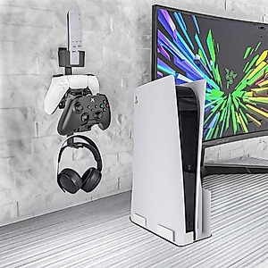 EJGAME Dual Game Controller & Headphone & Media Remote Stand Wall Mount Holder Compatible with PS5,/PS4/Xbox ONE/Series X/Switch,Stay Organized(Black)
