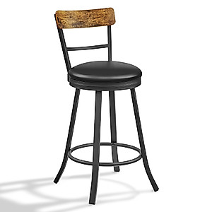 VASAGLE Bar Stool, Swivel Bar Stool, Bar Chair with Back, Metal Steel Frame, 25.8-Inch Cushioned Seat, Footrest, Easy Assembly, Industrial Style for Kitchen Island, Black and Rustic Brown