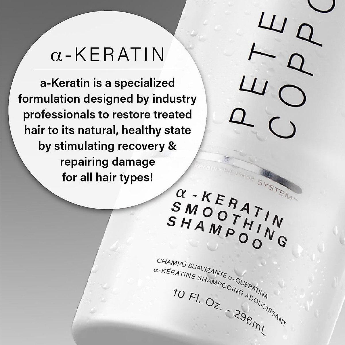 PETER COPPOLA A-keratin Smoothing Shampoo - Sulfate Free Shampoo Infused With Argan Oil, Avocado, And Hydrolyzed Keratin Smooths, Softens, & Hydrates Thick, Coarse, Frizzy Hair (10 Fl Oz)
