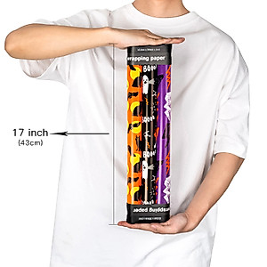 MAYPLUSS Wrapping Paper Roll - Mini Roll - 17 inch X 120 inch Per roll - 3 Different Halloween Party Gift Wrap(42.3 sq.ft.ttl)