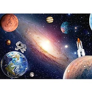 YMWQLAL Outer Space Backdrop for Baby Kids Astronaut Themed Birthday Party Decorations Supplies Universe Galaxy Stars Photography Background for Children Birthday Banner Photo Booth (7x5 FT)