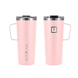 IRON °FLASK Grip Coffee Mug - Leak Proof, Vacuum Insulated Stainless Steel Bottle, Double Walled, Thermo Travel, Hot Cold, Water Metal Canteen - Rose, 24 Oz - Classic Bottom