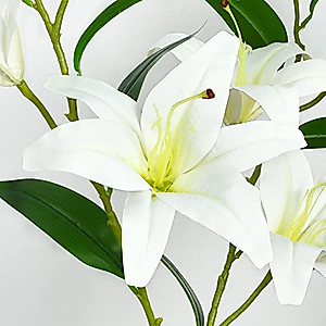 Shiny Flower 9 Heads Artificial Flower Bouquet Artificial Lily Flowers Fake Easter Tiger Lily Floral Arrangements Wedding Bouquets Home Office Garden Party Hotel Decoration 3 Pcs White 39.4 inch