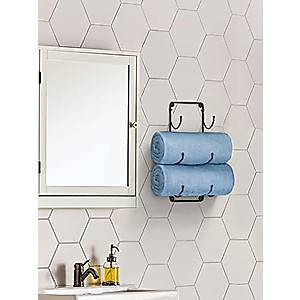 Elbourn Towel Rack, Set of 2 Towels Holder Wall Mounted Washcloths Shelf Metal Storage Organizer for Bathroom - Black