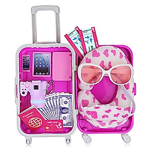 ZITA ELEMENT 24 Pcs 18 Inch Girl Doll Accessories Suitcase Luggage Travel Set Including 18 Inch Doll Clothes Luggage Pillow Blindfold Sunglasses Camera Computer Cell Phone Ipad and Other Stuff