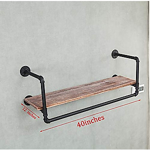 Wall-Mounted Clothes Rack with shelves, Industrial Pipe Clothes Hanging Bar, Space-Saving, 40 x 10 Inches, Easy Assembly, for Small Space, Retro Black