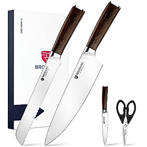 BRODARK Chef Knife Set Professional 4-Pieces kitchen knife, Ultra Sharp German Stainless Steel Knife with Kitchen Shears, Ergonomic Handle Full Tang Forged Gift with Premium Box