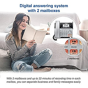 AT&T TL86103 2-Line Corded/Cordless for Small Business with Answering Machine, 2-Mailboxes, Connect-to-Cell, Caller ID Announcer, Intercom, Line-power, Long Range & Expandable to 12 Handsets