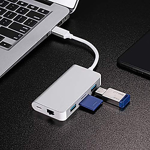 PANUSBGHUB 6 in 1 Type C USB 3.0 Hubs Type-C to 2xUSB3.0 RJ45 SD TF Card PD Charging Port Adapter Cable Converter for Laptop MacBook(Silver) (Color : Gray)
