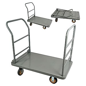 Reykilor 2IN1 Platform Truck Cart, Foldable Push Cart Dolly Large Flatbed Cart Heavy Duty Drywall Cart Lumber Cart, 2200lbs Push Cart Dolly w/Swivel Casters, 42“×25” Utility Cart for Groceries, Garage