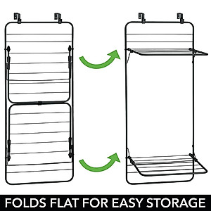 mDesign Steel Collapsible Over The Door, Hanging Laundry Dry Rack Clothes Organizer, 2 Tiers - for Indoor Air-Drying Clothing, Towels, Lingerie, Hosiery, Delicates - Folds Compact - Black