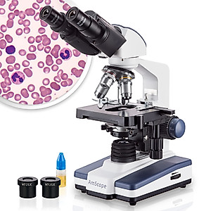 AmScope B120A Siedentopf Binocular Compound Microscope, 40X-1600X Magnification, Brightfield, LED Illumination, Abbe Condenser, Double-Layer Mechanical Stage