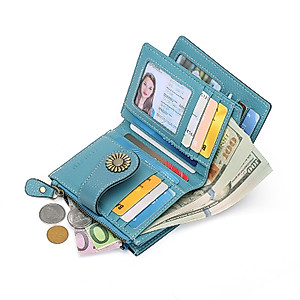 SENDEFN Small Womens Wallet Leather Bifold Card Holder RFID Blocking with Zipper Coin Pocket