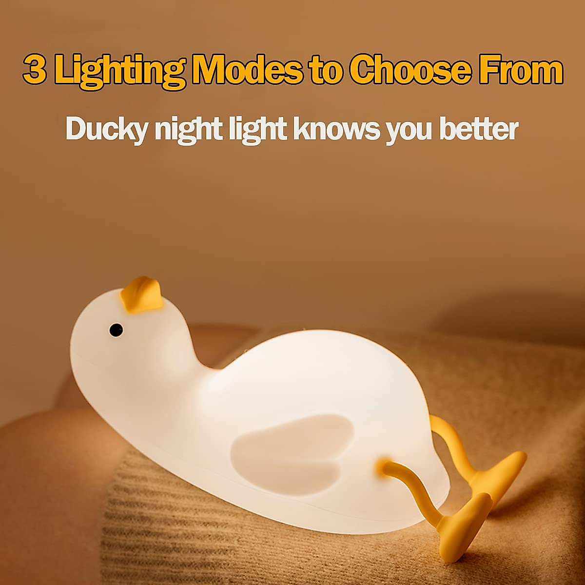NICE POINT Night Light for Kids, Cute Squishy Lying Flat Duck Light, Kawaii Animals Silicone Lamp Up for Boys and Girls, LED Nightlight for Toddler Bedroom and Kid Room Decor.