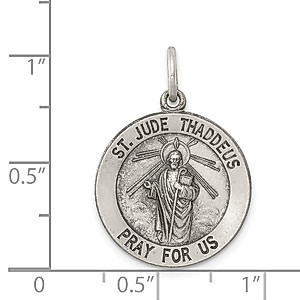 Solid 925 Sterling Silver Catholic Patron Saint Jude Thaddeus Pendant Charm Medal - 25mm x 20mm