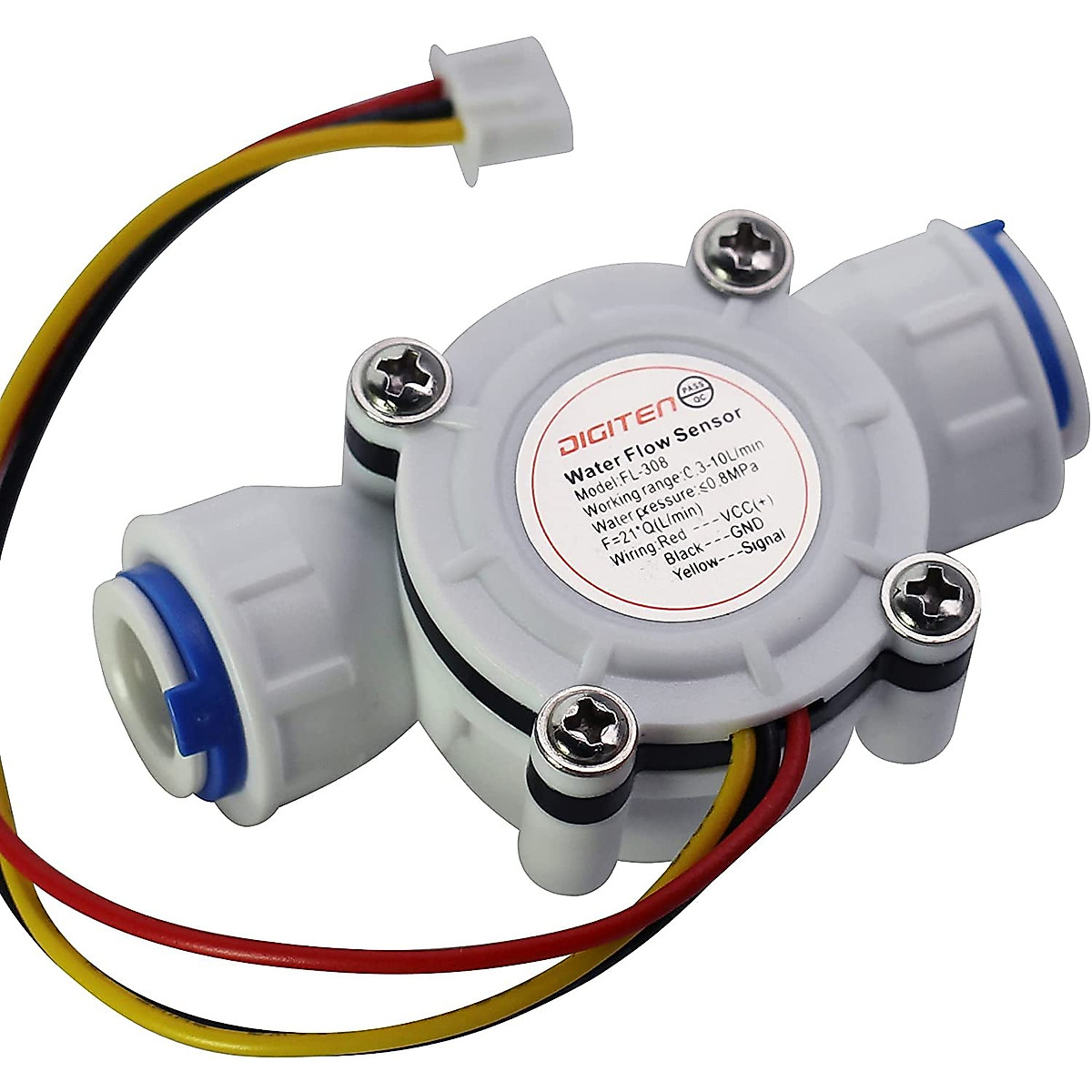 DIGITEN G3/8" Quick Connect Hall Effect Sensor Water Flow Sensor Food-Grade Flowmeter Water Flow Counter Meter 0.3-10L/min - Arduino, Raspberry Pi, and Reverse Osmosis Filter Compatible