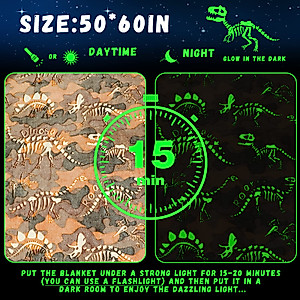 Dinosaur Gifts Toys for Kids Boys Glow in The Dark Dinosaur Blanket Cute Soft Cozy Luminous Throw Blanket Decor Present for Teen Xmas Easter Halloween
