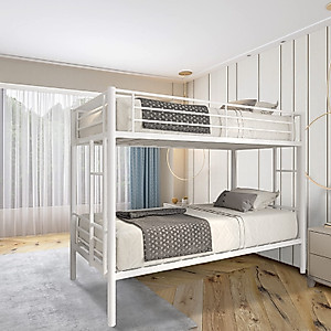 CALABASH Twin Bunk Bed,Metal Bunk Beds Twin Over Twin,Heavy Duty Twin Size Beds with 2 Ladder for Boys Girls Teen Adult Kids (White)